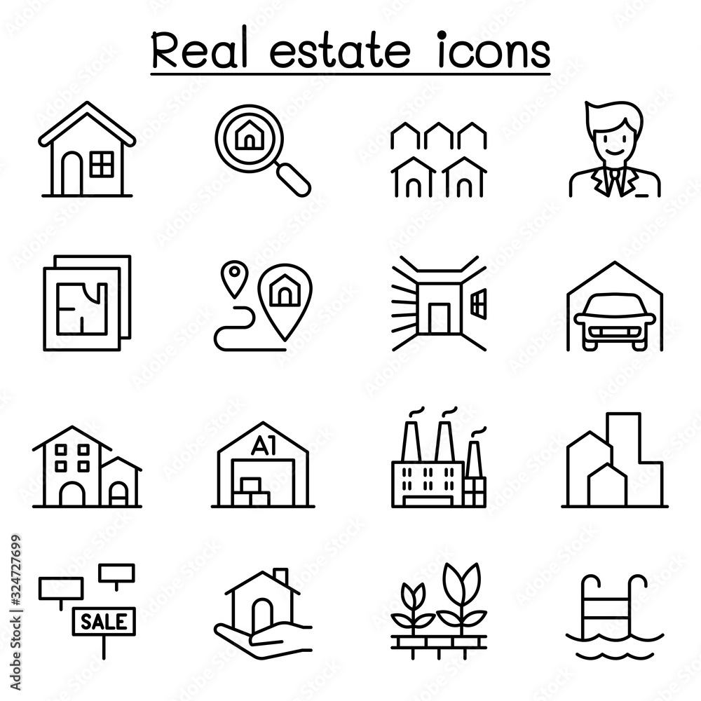 Real estate icon set in thin line style Stock Vector | Adobe Stock