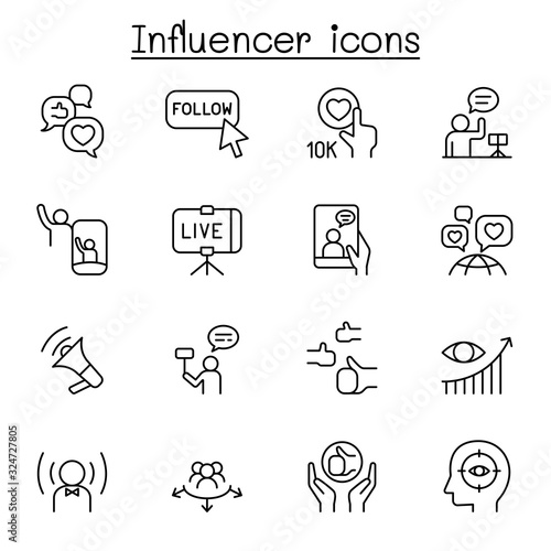 Influence people & Brand ambassador icon set in thin line style Stock ...