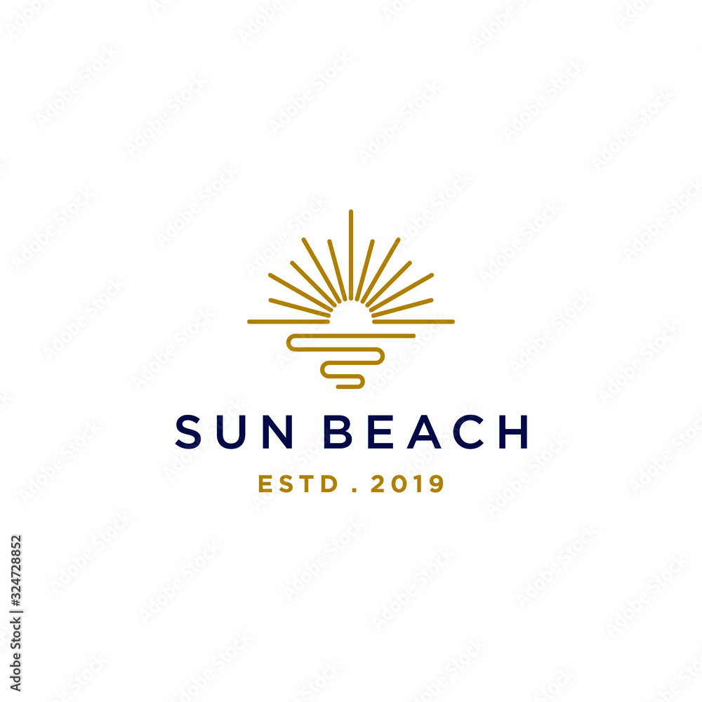 elegant sun sunset sunrise logo icon vector in trendy line linear ...