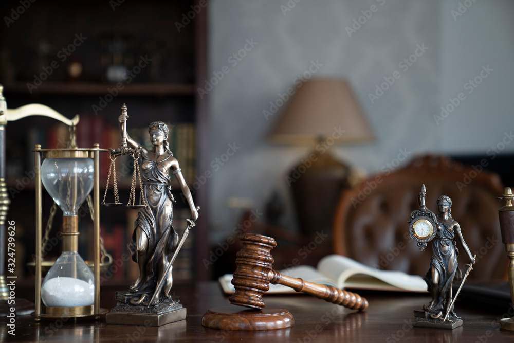 Lawyers office concept. Law symbols composition: gavel, scale and ...