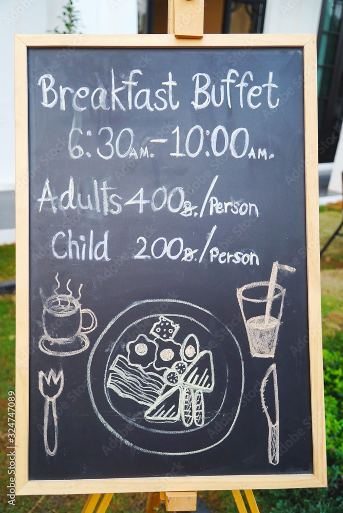 Blackboard menu with food, Frame of menu with texts and sketch coffee ...