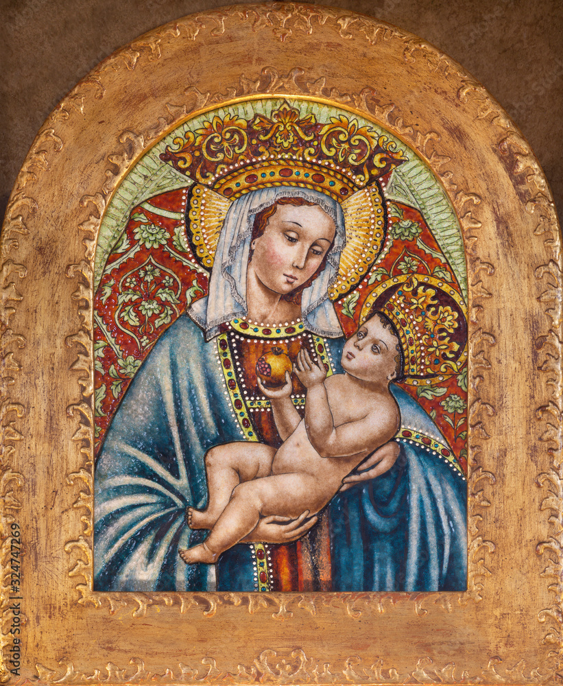 Foto de FERRARA, ITALY - JANUARY 30, 2020: The ceramic Madonna in ...