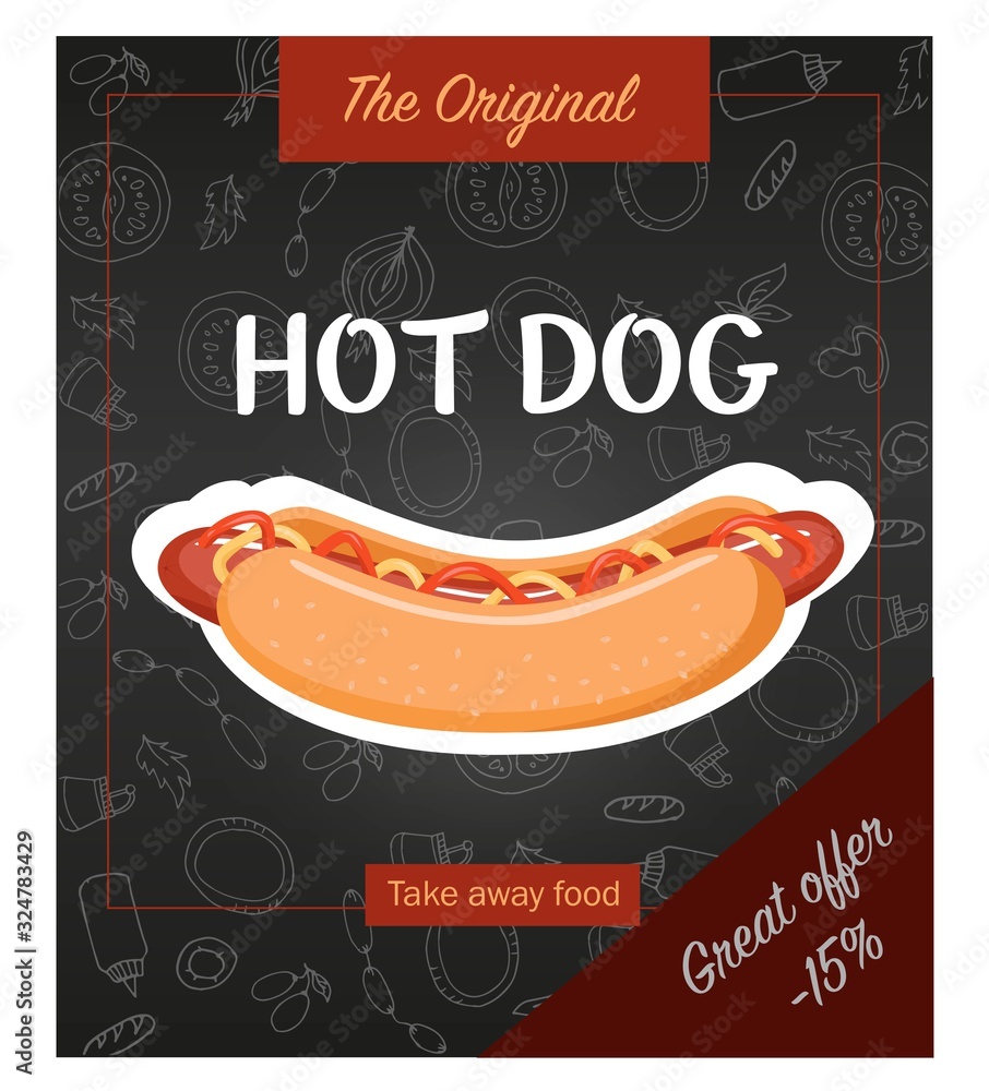 Cute Hotdog icon for banner,menus, general design print and web. Vector ...