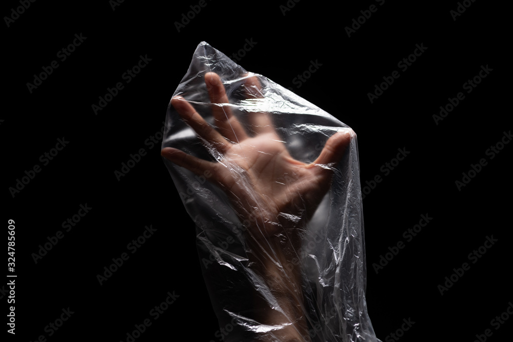 Ecological concept in Earth protection. Plastic bag refusal. Hands in ...