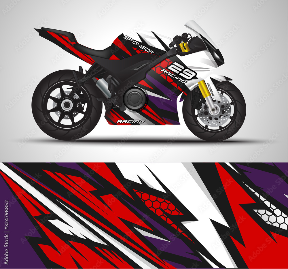 Racing motorcycle wrap decal and vinyl sticker design. Concept graphic ...