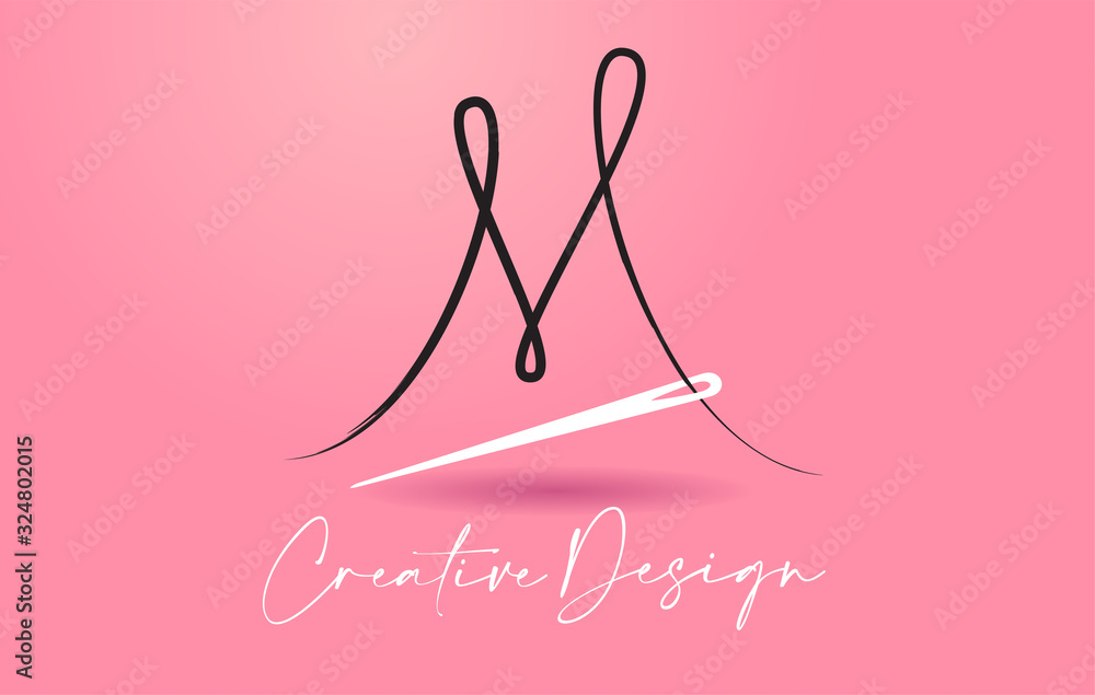 M Letter Logo with Needle and Thread Creative Design Concept Vector ...