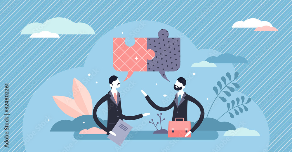 Conversation and arranging agreement concept, flat tiny person vector ...