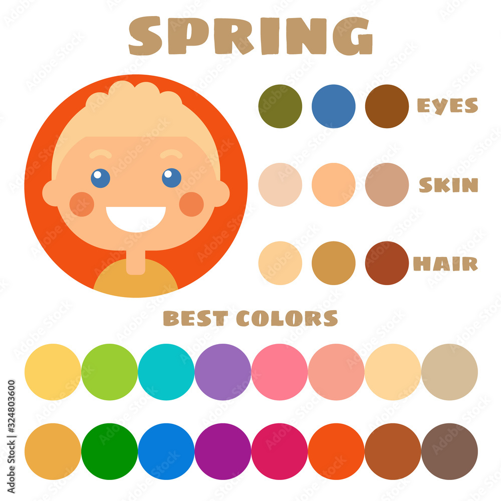Stock vector color guide. Eyes, skin, hair color. Seasonal color ...