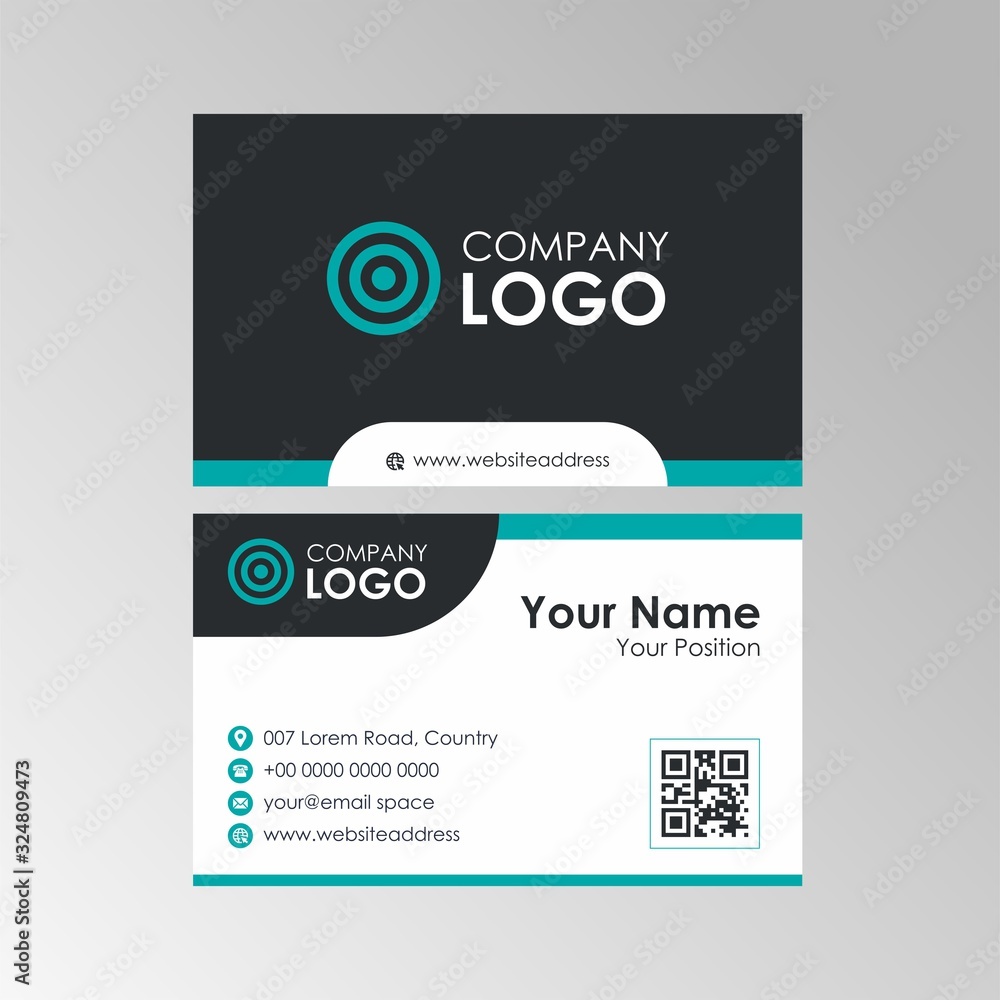 Simple flat turquoise business card with qr code design, professional ...