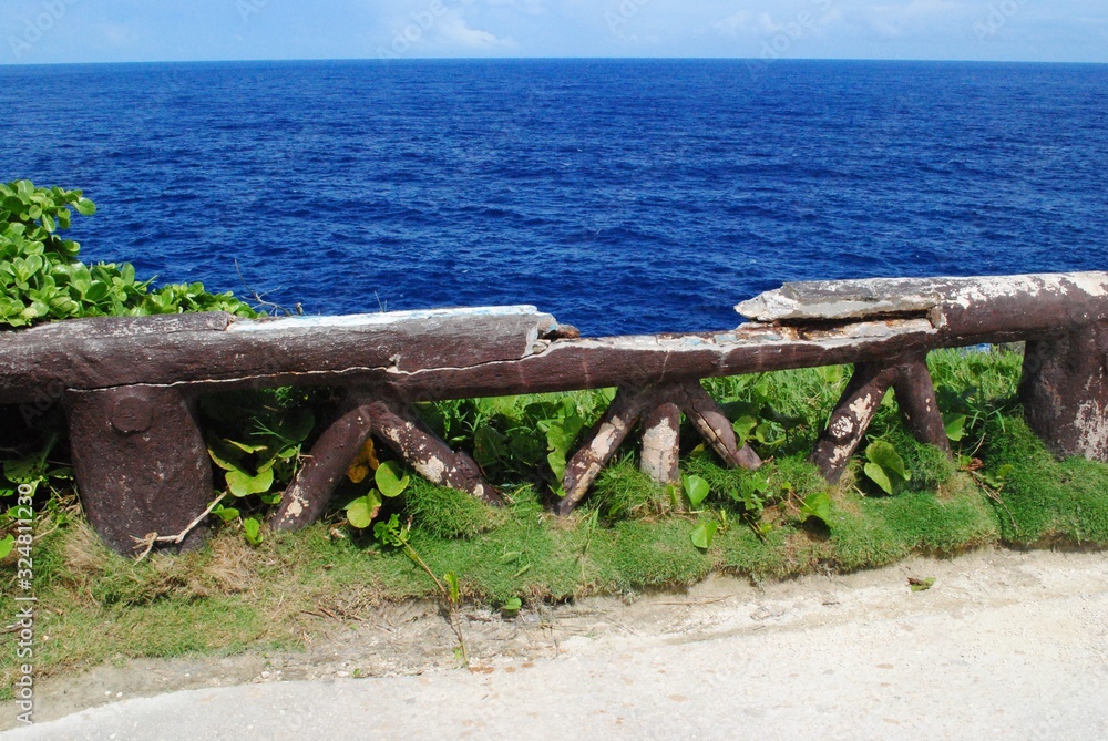 Concrete railings at Banzai Cliff, a World War 11 historical site on ...