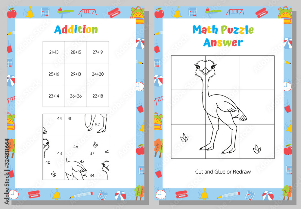Addition Math Puzzle Worksheet. Educational Game. Mathematical Game ...