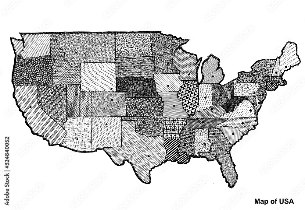 Map of USA with regions and infographic. White and black graphic ...