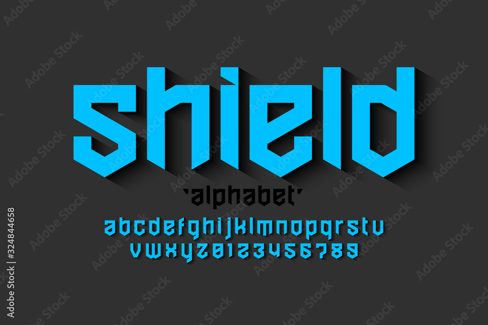Vetor de Shield style font design, security, protection theme alphabet ...