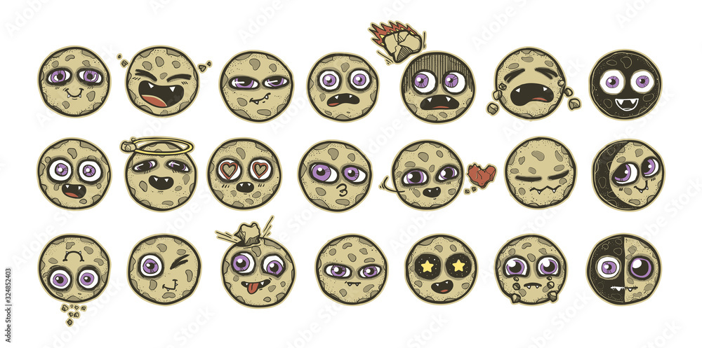 Vector collection, set with stickers. Moon isolated from background ...
