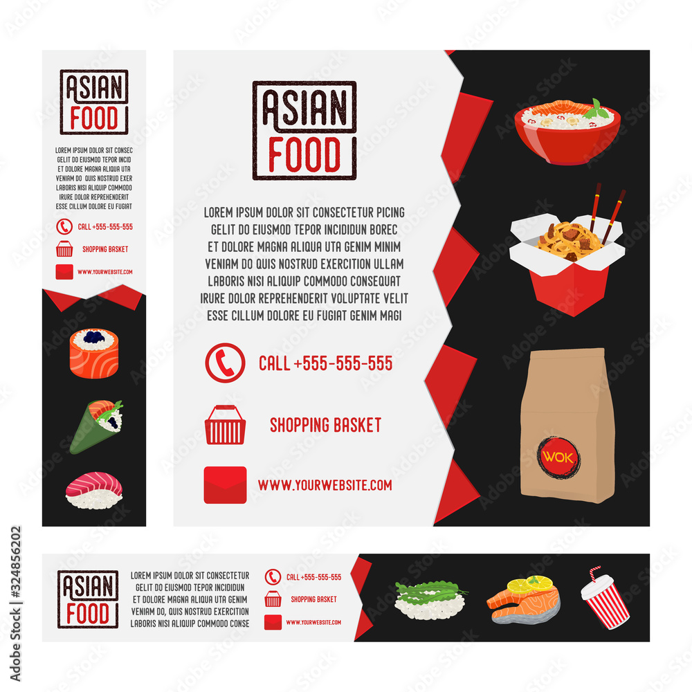 Vector Asian fast-food menu, template of delivery site Stock Vector ...