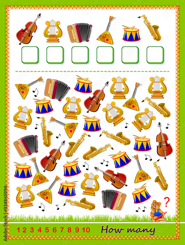 Math education for children. Logic puzzle game. Count quantity of ...