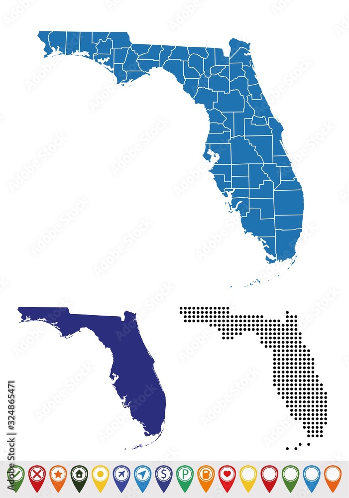 Set outline maps of Florida Stock Vector | Adobe Stock