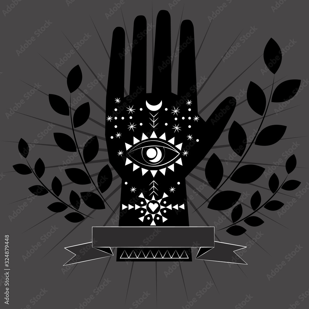 Chiromancy and good luck charms. Palmistry graphic design, evil eye ...