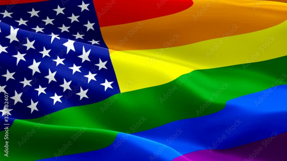 USA LGBT Rainbow waving America flag pink cupid. Gayborhood Philly ...