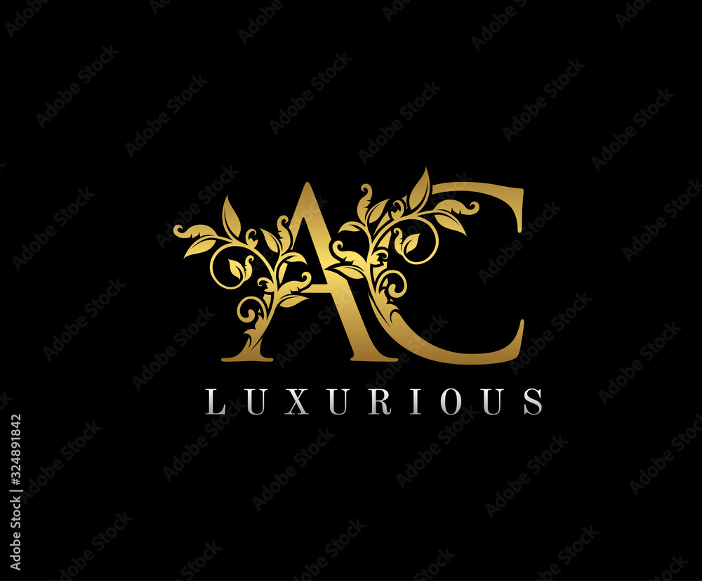 Classy letter A, C and AC Vintage Gold Floral Logo Icon, overlapping ...