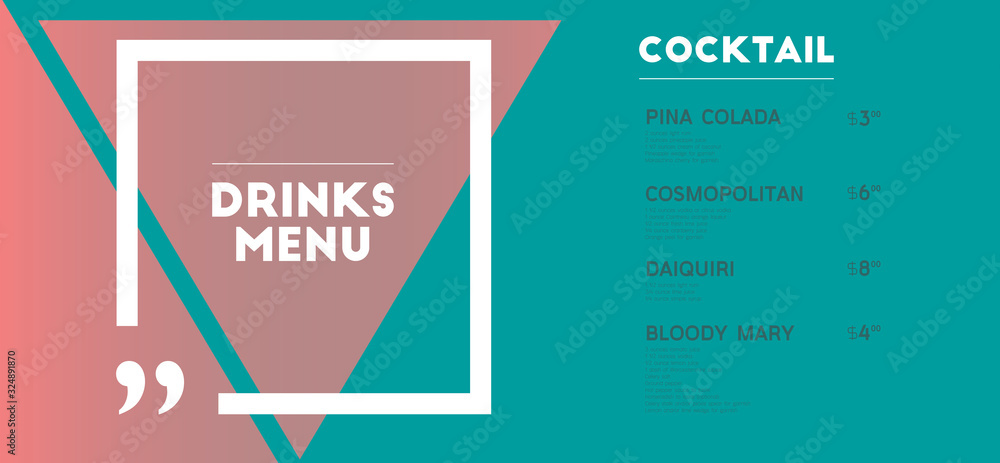 Drinks menu. Cocktail. Triangle, square and quotes. For art template ...