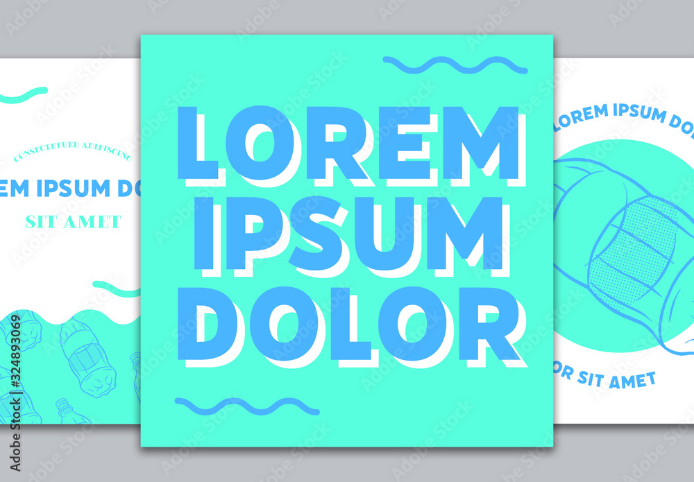 Cyan and White Social Media Layouts Pack Stock Template | Adobe Stock