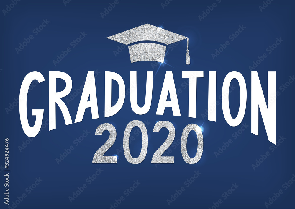 Graduation 2020. Lettering with silver glitter cap and year. Vector ...