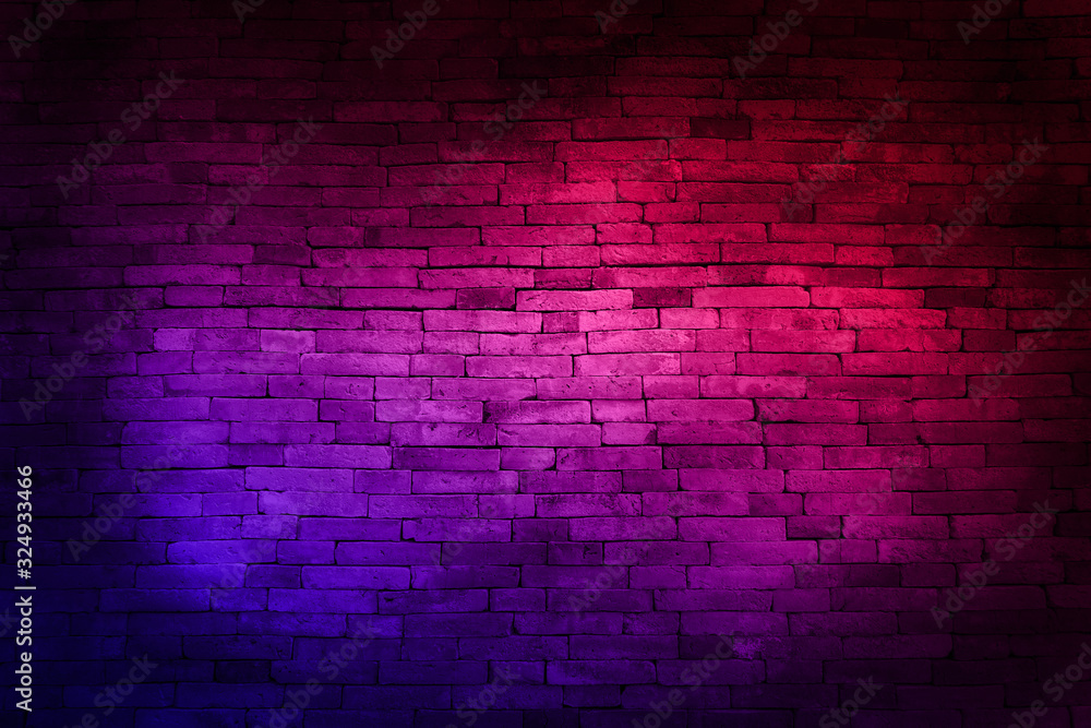 Neon light on brick walls that are not plastered background and texture ...