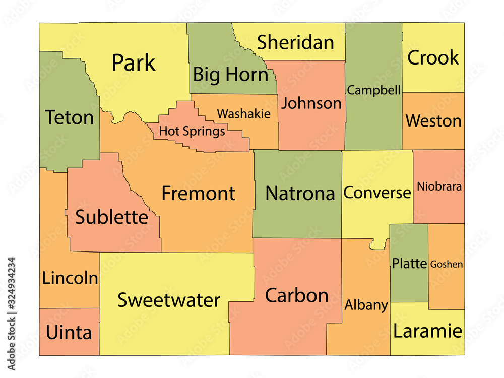Colorful County Map With Counties Names of the US Federal State of ...