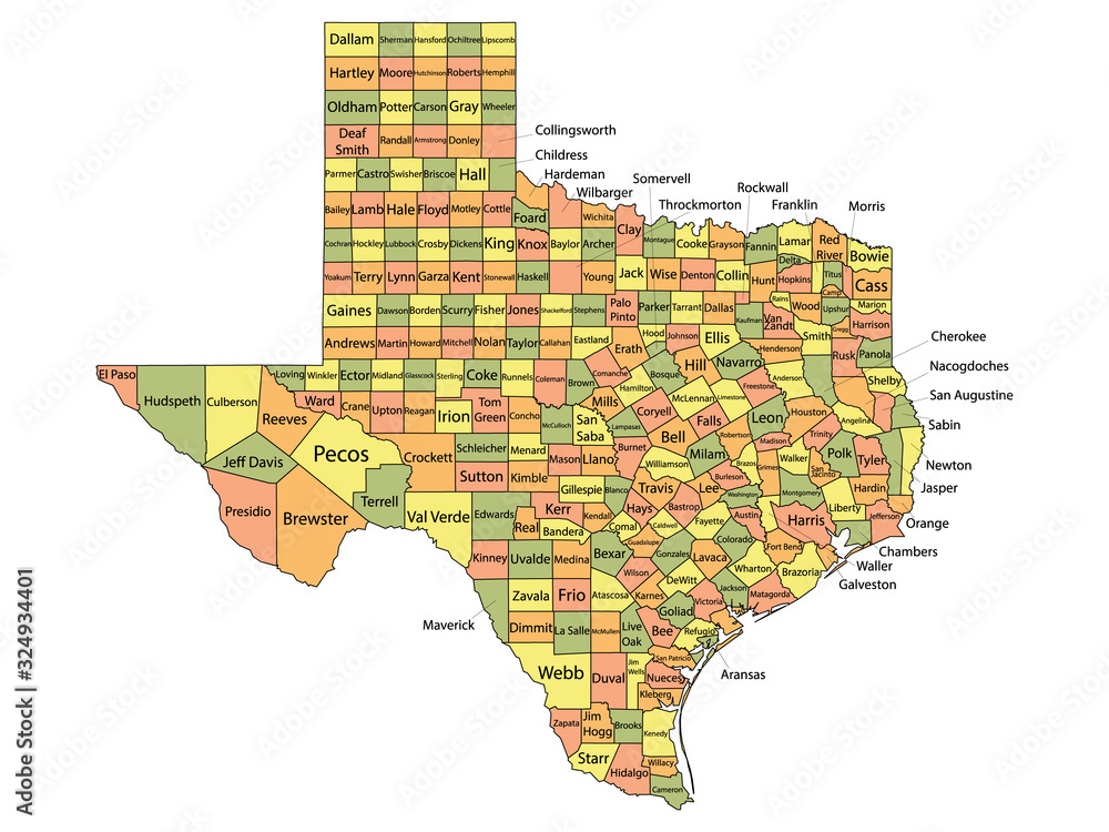 Colorful County Map With Counties Names of the US Federal State of ...