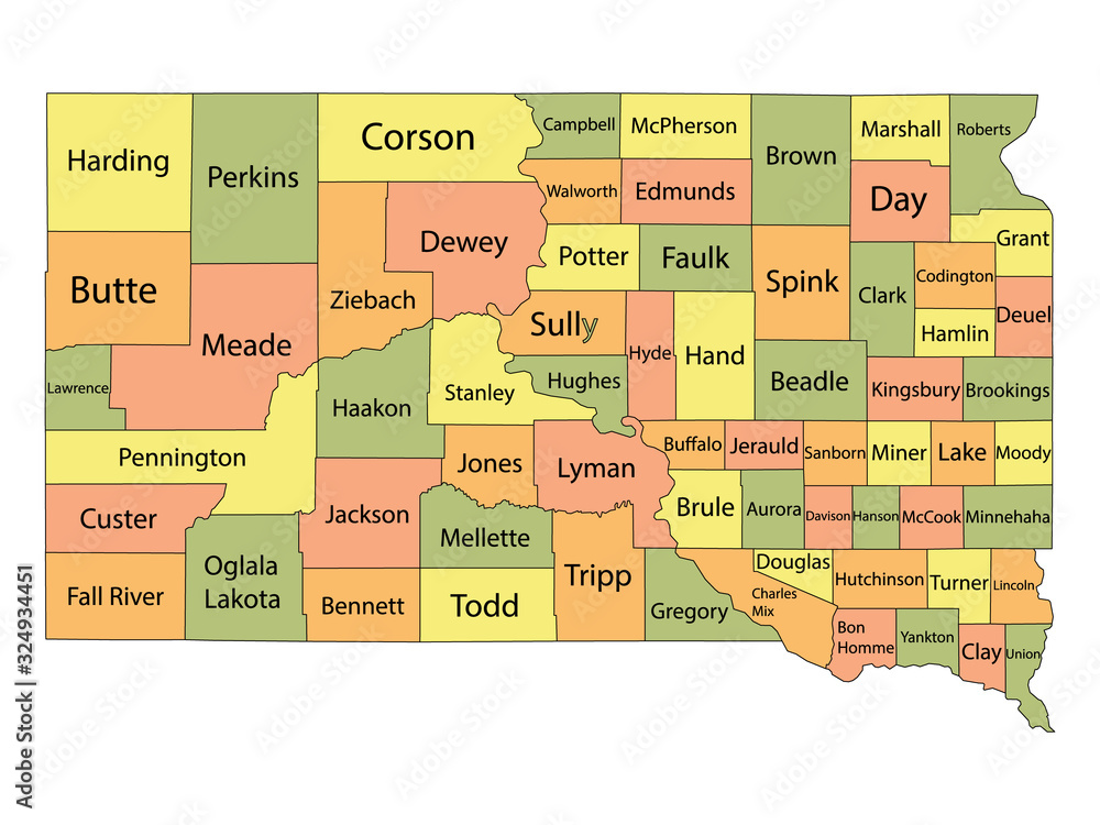 Colorful County Map With Counties Names of the US Federal State of ...