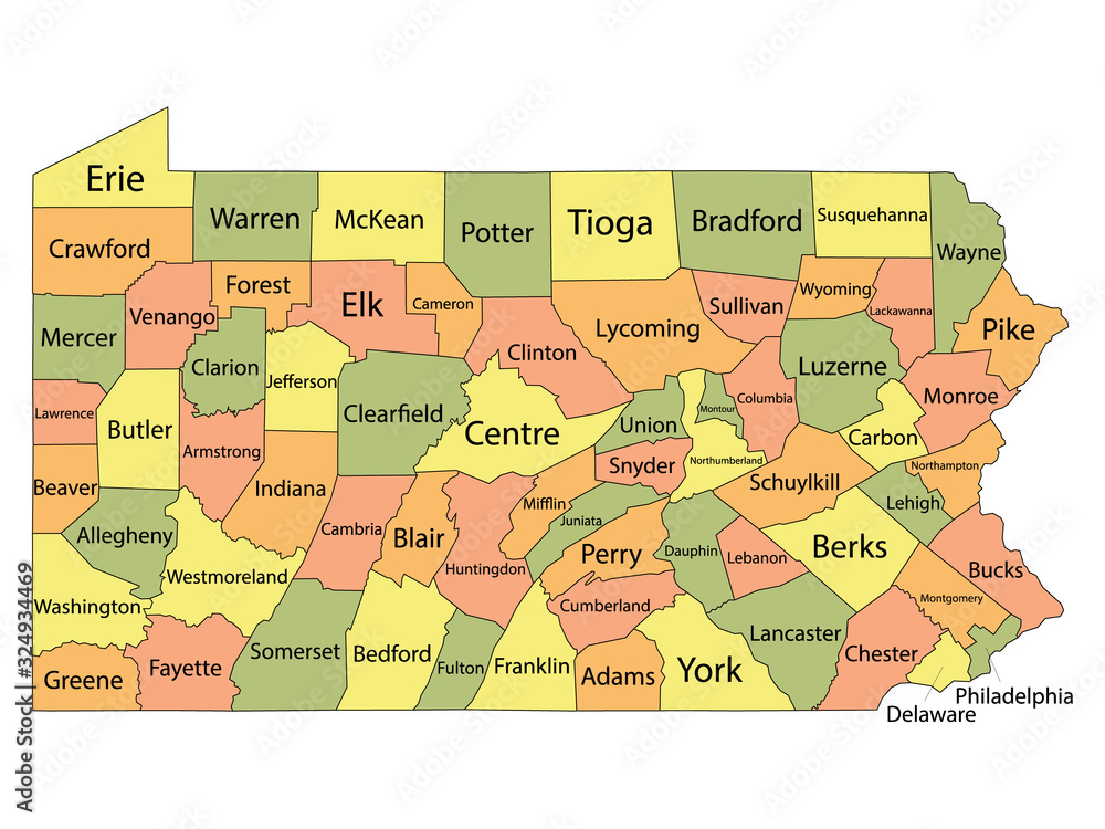Colorful County Map With Counties Names of the US Federal State of ...