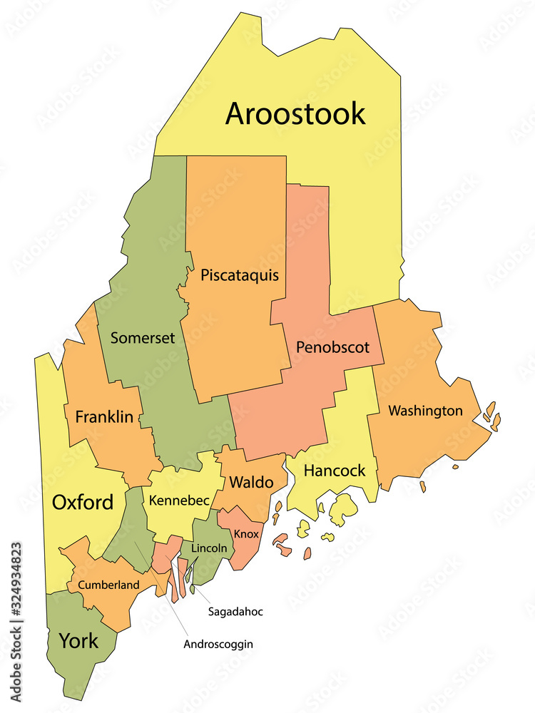 Colorful County Map With Counties Names of the US Federal State of ...