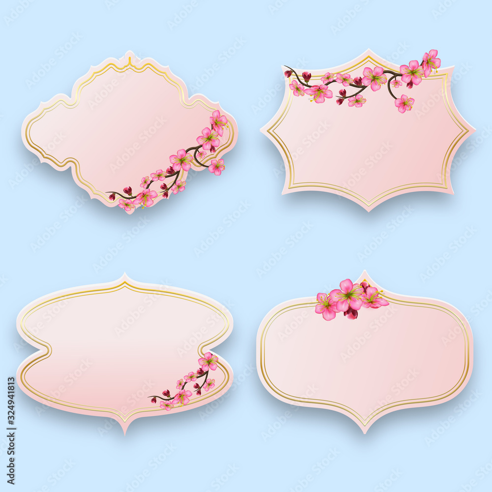 Set of vintage cards or price tags elements for design with blossom ...