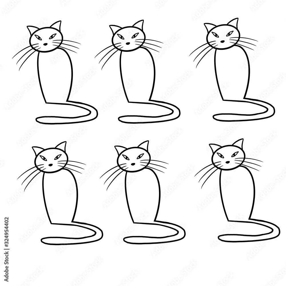 cat pattern, six abstract cast, line art, lovely cute kitten, cunning ...