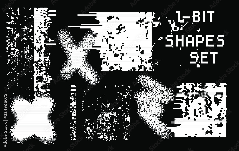 Set of black and white textures and geometric shapes. Collection of 1 ...