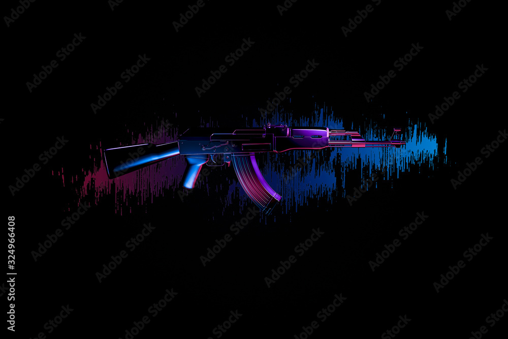 Ak47 assault riffle gun art. Colorful lights highlight the riffle ...