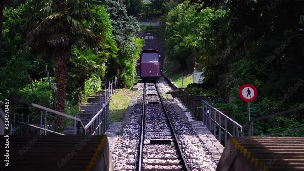 Funicolare Monte San Salvatore funicular railcar train. Lugano. Ticino ...