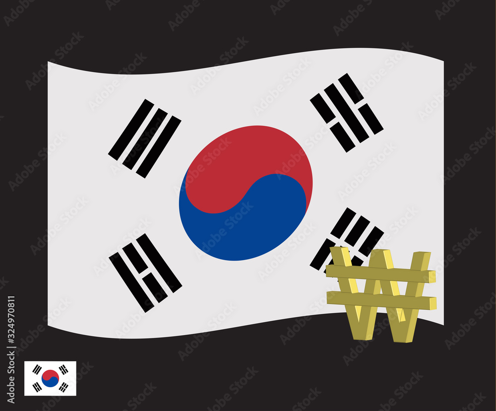 3d of The South Korean WON - KRW symbol with the Republic of Korea flag ...