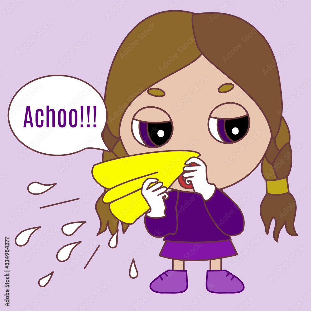 girl chibi emoji says achoo, sneezes his snots or blows his nose using ...