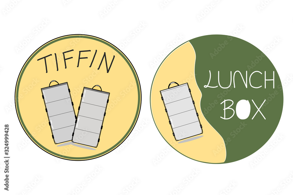 Vector - Two Indian Tiffin box logo design on round shape. Yellow and ...