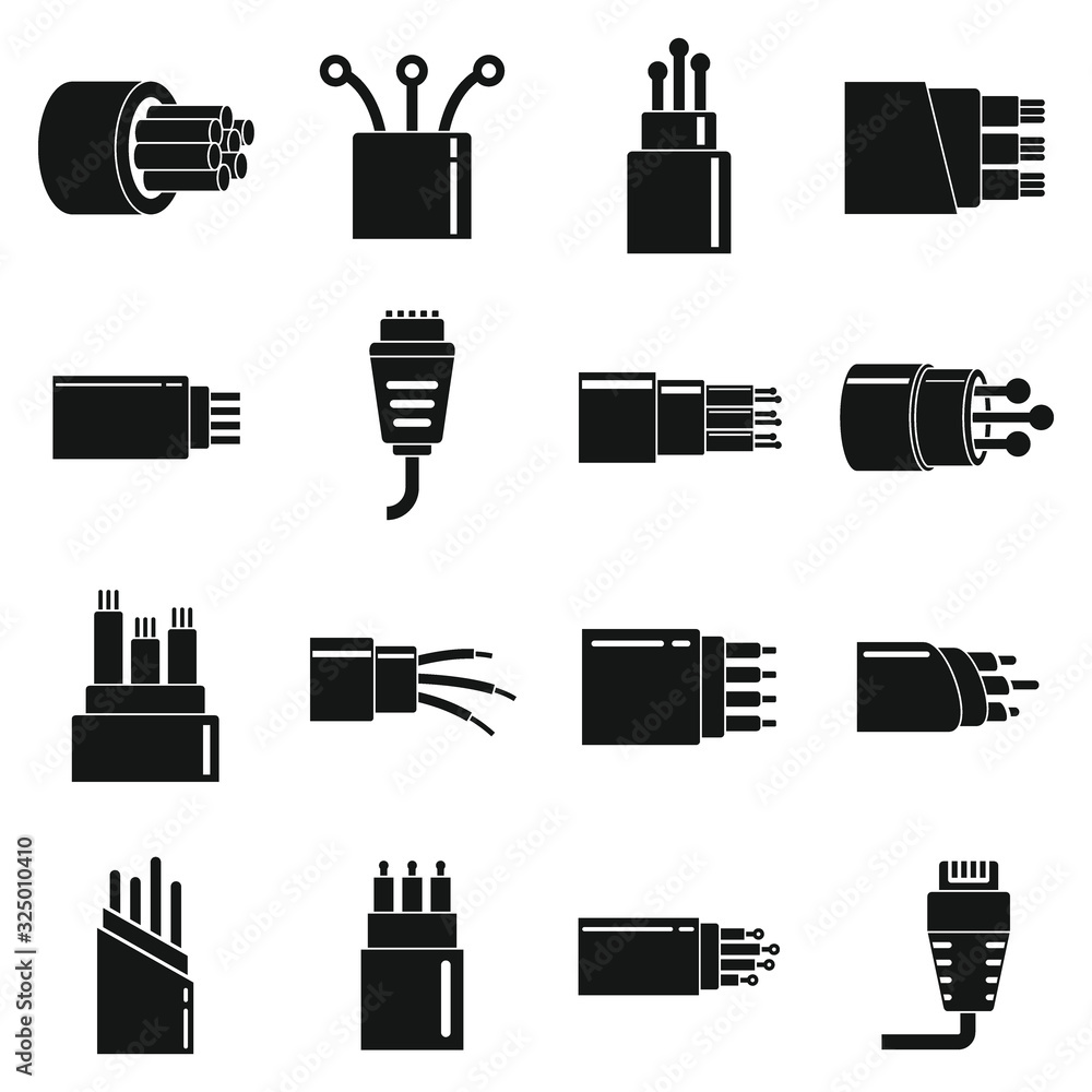 Optical fiber cable icons set. Simple set of optical fiber cable vector ... Optical fiber cable icons set. Simple set of optical fiber cable vector ...