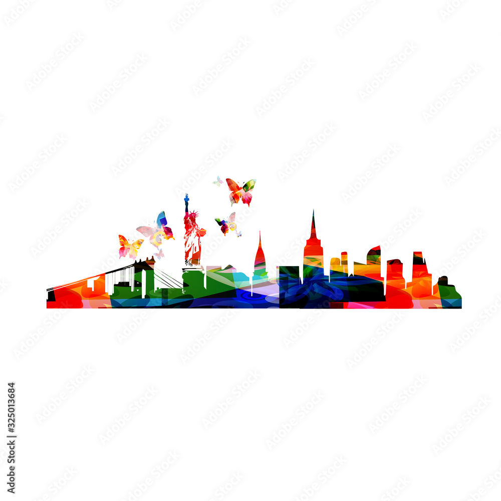 Colorful cityscape view of New York vector illustration. Tourism and ...