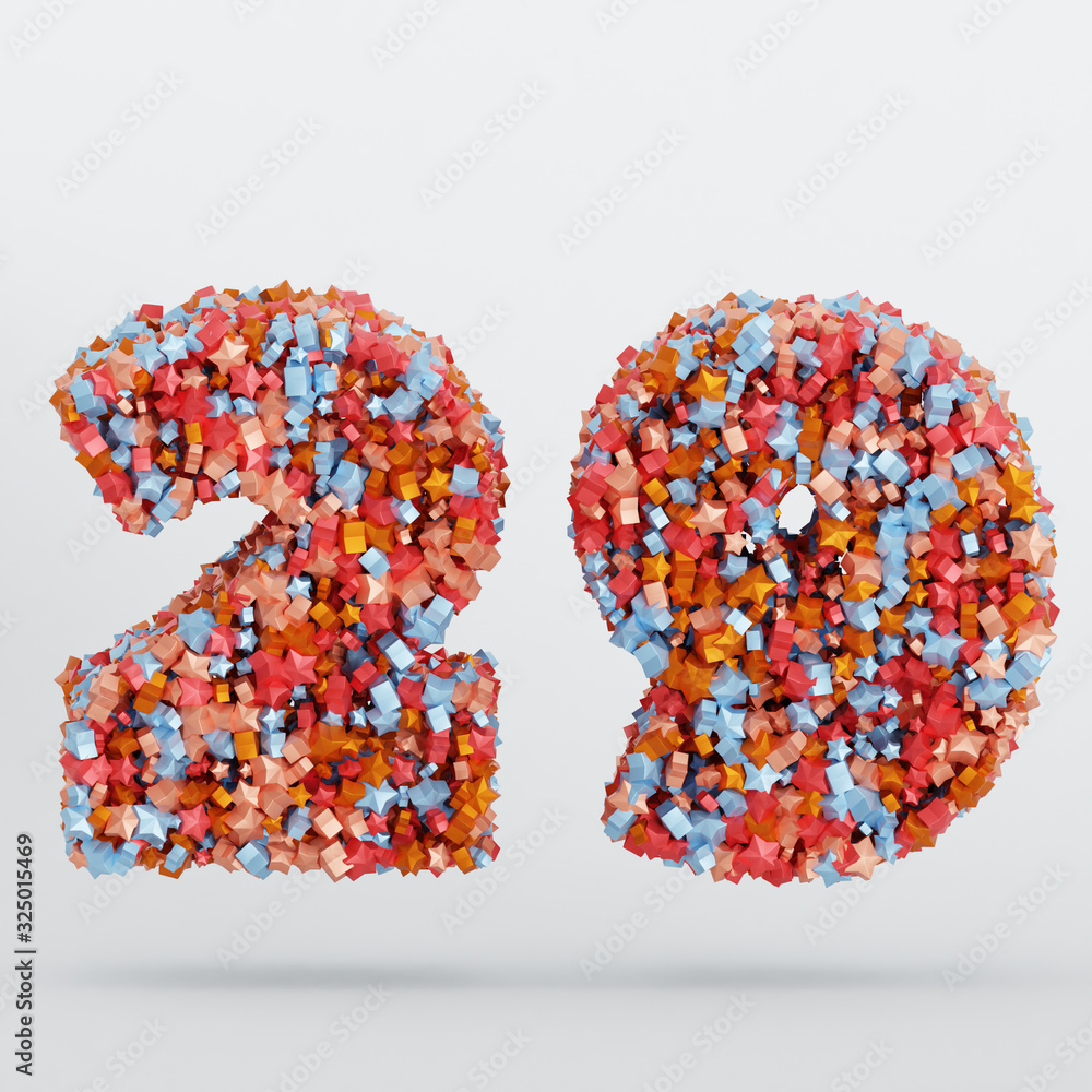 Number 29 3D Text Illustration, Digits With Pink And Sky Colors Stars ...