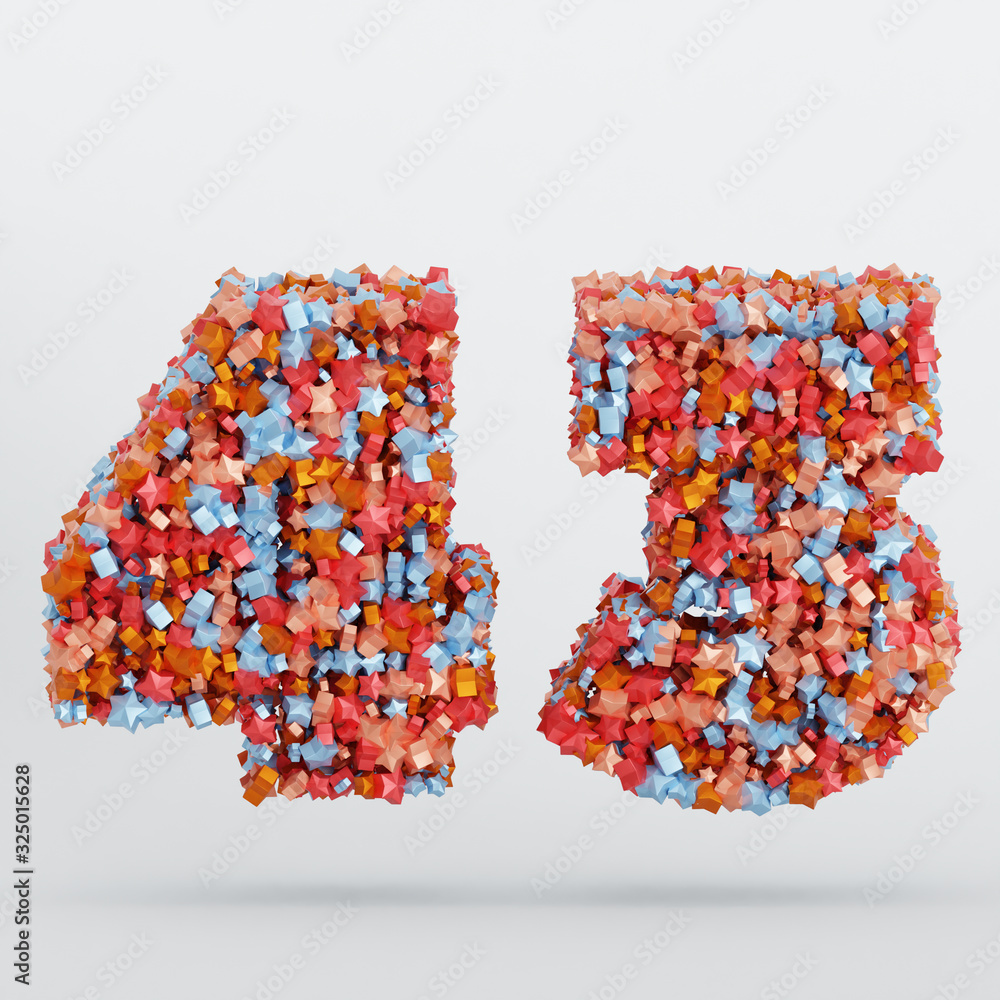 Number 43 3D Text Illustration, Digits With Pink And Sky Colors Stars ...