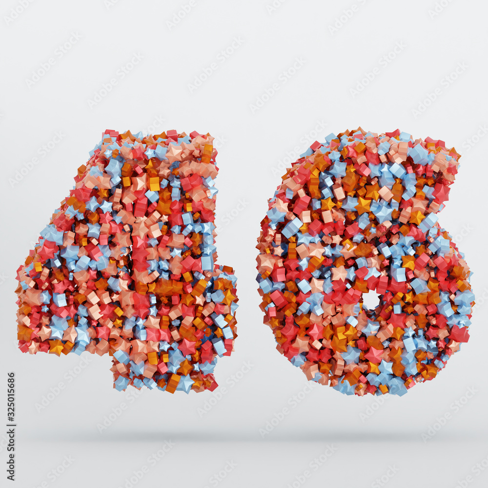 Number 46 3D Text Illustration, Digits With Pink And Sky Colors Stars ...