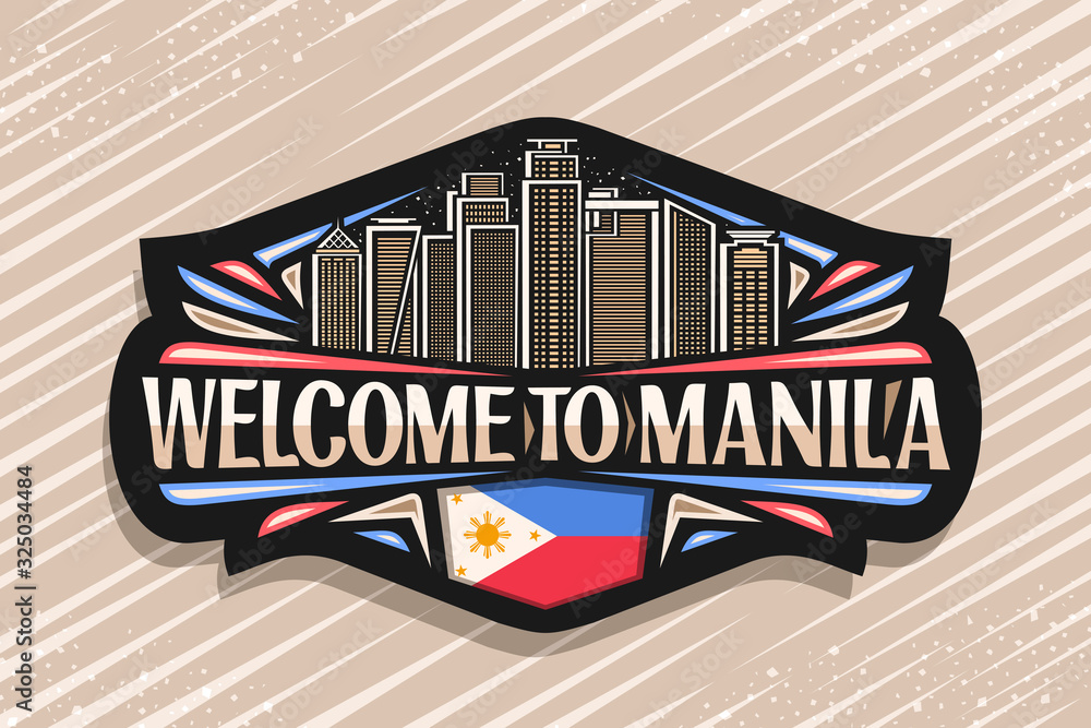 Vector logo for Manila, black decorative sign with line illustration of ...