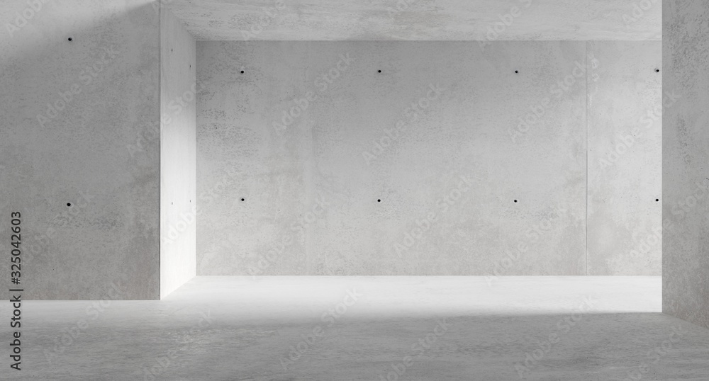Abstract empty, modern concrete room with indirect lighting from right ...