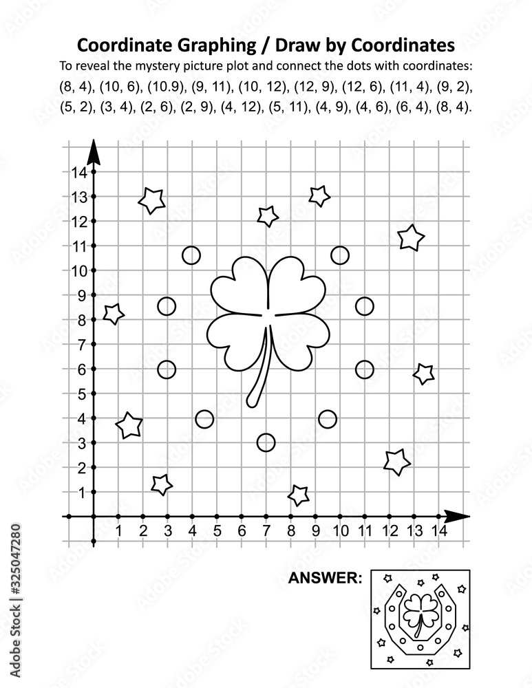 Coordinate graphing, or draw by coordinates, math worksheet with St ...