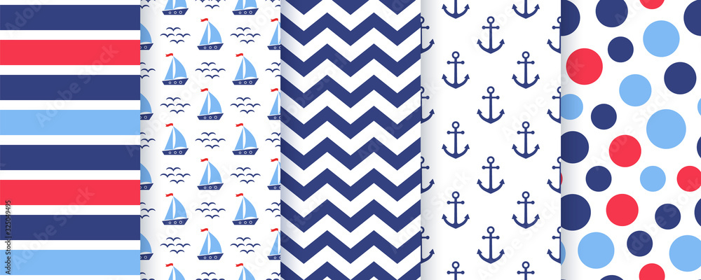 Nautical, marine seamless pattern. Vector. Sea backgrounds with anchor ...
